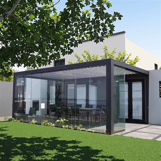 Luxury Motorized Motorized Aluminum LED Lights Gazebo Outdoor Pavilion Sustainable Louvered Pergola Design Pergola Gazebo