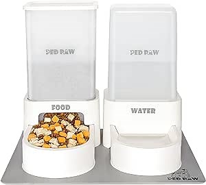 Dog Cat Feeder and Water Dispenser Set, Automatic Pet Gravity Feeder Bowl with Food Mat, Large Capacity 1 Gallon for Small Medium Large Pet