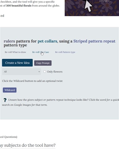 Creativehowl on Instagram: "Pattern Idea Generator for Surface Pattern Designers – Online Tool Need a fresh perspective and a new idea for pattern design? Use our online generator to get an instant idea; it will provide you with what to draw, a use case, and a pattern type in one click. You can re-roll each part until you find something you like, then save or copy the prompt to use later. The tool has over 2200 words and phrases to choose from. If you’re a surface patterns designer working with 