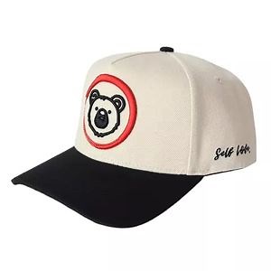 [Hot Item] Custom Made Cap White Crown Black Curved Trim 5 Panel Hat Pure Cotton Twill Fabric 3D Embroidery Logo Plastic Snap Baseball Caps