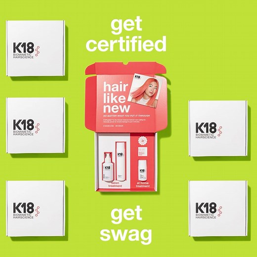 📢 Our pro certification program is LIVE! Once certified, you’ll be the first added to our new K18 Salon Stylist Locator. Plus the first 500 Pros to complete the course will receive a K18 PR Box filled with products. Get certified now: http://procert.k18hair.com/ | K18 Hair