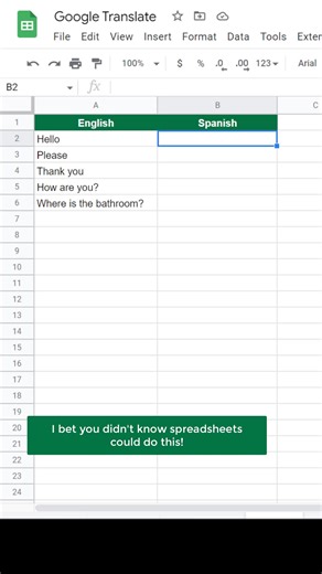 Translate words in a spreadsheet. #googlesheets #googletranslate | Spreadsheet Nation