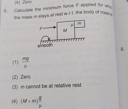 Calculate the minimum force F applied for whic the mass m stays... | Filo
