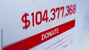 Donate button on website, counter with total donation amount going up, charity