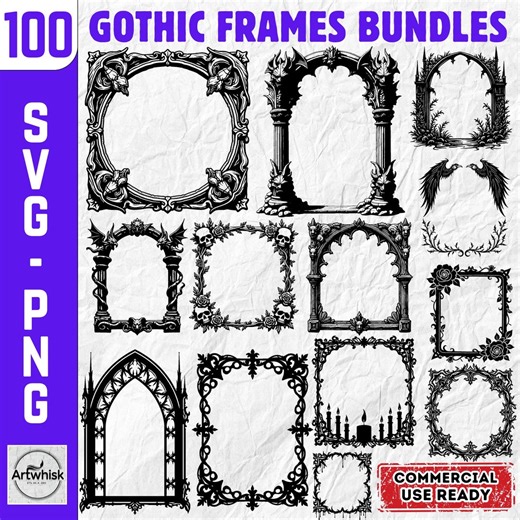 Gothic Frames Bundles: SVG PNG Files for Cricut | Commercial Use Instant Download - Etsy