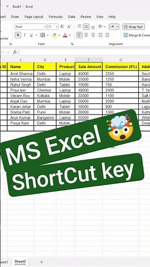 Top ms excel shortcut Keys