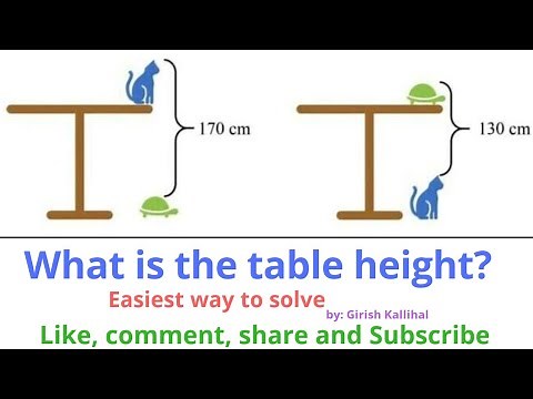 How to solve Table cat and turtle Maths puzzle finding the table height solved by Girish Kallihal.