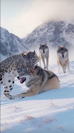 Snow Leopard vs Wolves | Epic Wildlife Battle #shorts #animals #animalattacks #wildlife #snow #wolf
