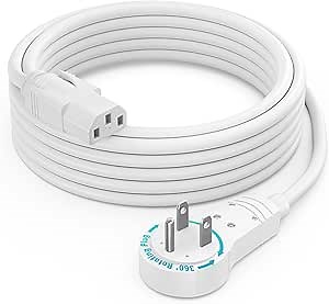 Maximm Monitor Computer Power Cord 10 Ft Flat Plug 360° Rotating PC Cable 3 Prong for, Desktop, Printer, Scanner, 16 AWG NEMA 5-15P to IEC13 - UL Certified