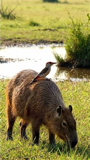 Cute Animals Eating – Capybara Grazing in the Grasslands 🌾