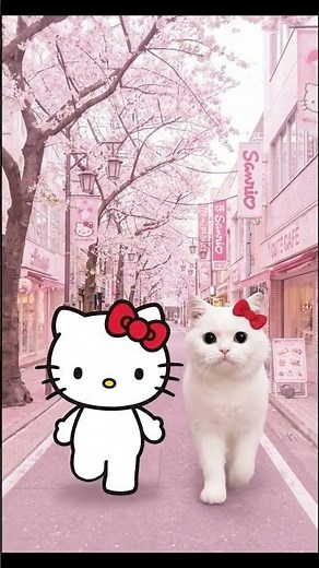 Animated vs Real: Hello Kitty Walking Side by Side