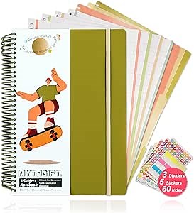 3 Subject Notebook College Ruled, Spiral Notebook 8.5x11, with Dividers, Tabs And Pocket, College Notebook, Work Notebook, Dopamine Clash of Colors Cover, green (color)
