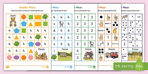 Number 4 Maze Activity Sheets