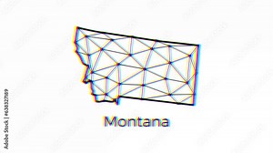 Montana state map animation in polygonal style with glitch effect, 4k resolution video, US states motion graphics