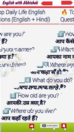 “25 Most Important Daily Life English Questions | English + Hindi | Spoken English”