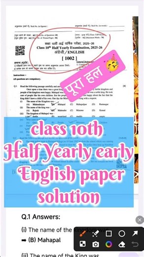 Class 10th half yearly english paper solution #trending #exam #viral #class10english #rbse