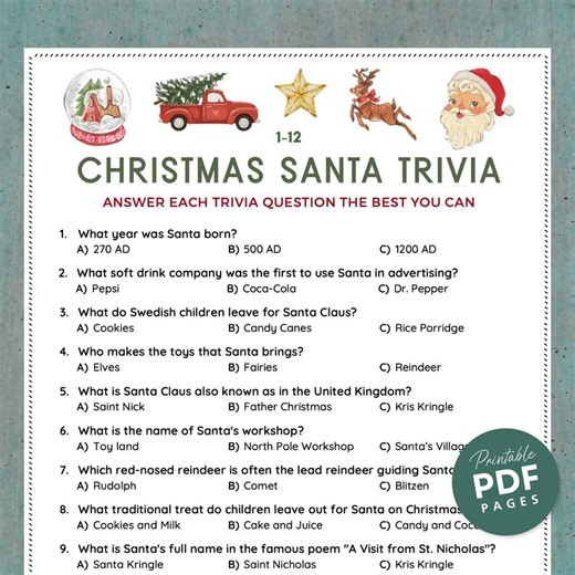 Christmas Santa Trivia Printable, Santa Claus Quiz Game, Holiday Santa Facts, Christmas Party Game, Family Activity, Kids & Adults - Etsy Australia