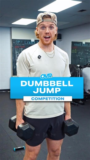 Trying to increase your vertical jump? Dumbbell jumps might be the part of the puzzle your missing 🧩 Here's how you can do dumbbell jumps: 🔹 Setup your OVR Jump 🔹 Grab dumbbells between 10-40 lbs 🔹 Lineup between the OVR Jump 🔹 Highest jump wins! 💬 What's your favorite dumbbell jump weight? #GamifyYourTraining