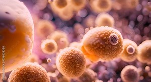 Microscopic view inside cell, banner with abstract background of microbiology, micro structure and life close-up. Concept of science, microscope, macro, biology and bacteria Stock Video