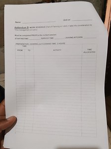 The provided image is a form titled "Addendum B: WORK SCHEDULE"... | Filo