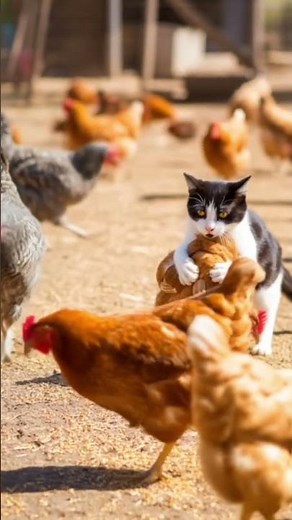 cat catching hen in hen farm#DreamScreenAI