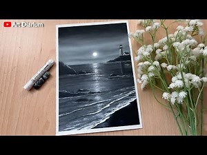 Black Beach Scenery Painting with Oil Pastel Step by Step - for Beginners
