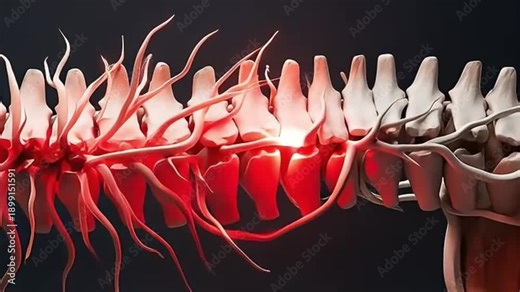 3D Scan of Cat Spinal Column with Glowing Red Disc Injury and Inflammation