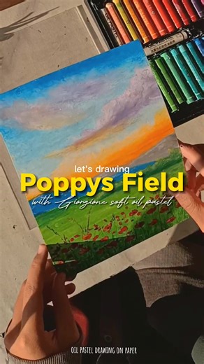 Drawing Poppys Field with Oil Pastel | Artistic Masterpiece