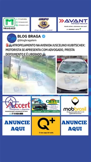 BLOG BRAGA on Instagram: "O condutor da Fiat Strada envolvida no atropelamento que vitimou um jovem de 20 anos, ocorrido na Avenida Juscelino Kubitschek, no bairro Jardim Paraíso, já foi identificado. Segundo o delegado Dr. Joaquim Rodrigues, o motorista se apresentou espontaneamente, acompanhado de advogado, prestou esclarecimentos sobre o caso e foi liberado, conforme prevê a legislação. O inquérito policial segue em andamento para apuração completa dos fatos. 👉 O caso continua sendo investig