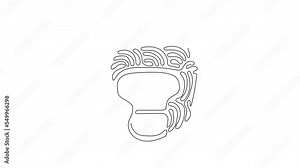 Self drawing animation of single one line draw boxing helmet flat symbol front view. Protection black gym hat. Uniform man mask sport icon. Swirl curl style. Continuous line draw. Full length animated