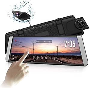 AUTO-VOX X1 Mirror Dash Cam Backup Camera 9.88"Full Touch Screen Stream Media Dual Lens AHD Reverse Camera,1296P FHD Front Camera and 720P Rear View Recorder Dash Cam with LDWS,GPS for trucks and cars