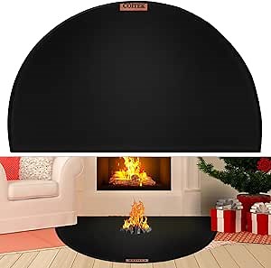 Extra Thick Fireproof Fireplace Mat 6-Layer 5mm Thickened Heavy Duty Fireplace Hearth Rug 48''x28'' Half Round Strong Silicone&Fiberglass Fire Retardant Hearth Pad Fire Resistant Pad for Wood Stove