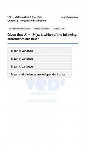 Poisson Distribution Mean Variance Equality 12th Math Statistics