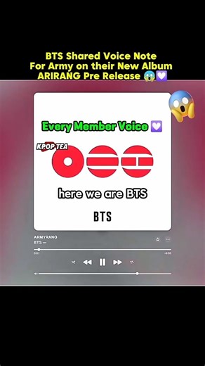BTS Voice Message On ARIRANG Album 😱 Every Member #bts #btsarmy #btsshorts #taehyung #jungkook #jin