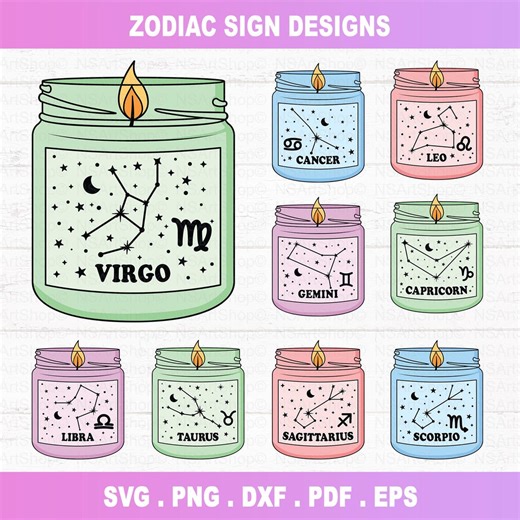 Zodiac Sign SVG Bundle: Horoscope Symbols, Astrology Design, Candle, Cut Files, Cricut, Silhouette - Etsy