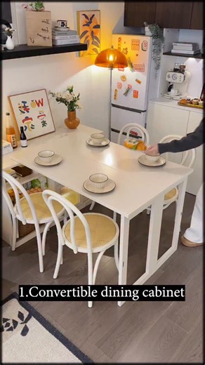 Androf on Instagram: "Convertible Dining Cabinet – Hidden Table & Stools for Small Spaces #interiordesign #furniture"