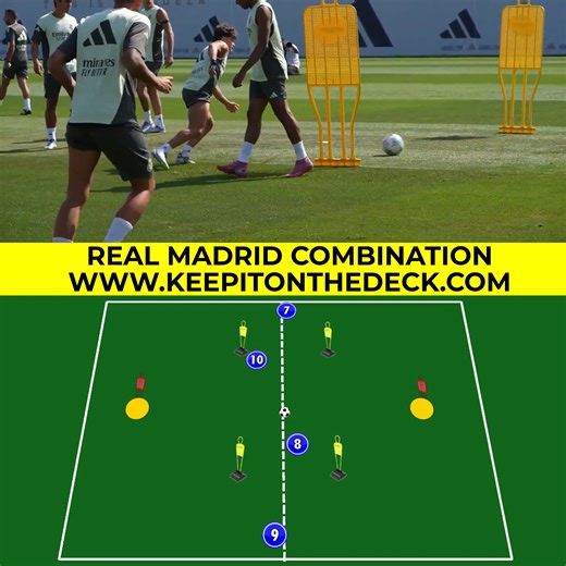 ⚪ Real Madrid’s 🔥 combination variation from yesterday’s training 📥 Grab more training session plans via link in bio or click below 👆https://keepitonthedeck.com/downloads | Football Training Drills/Session Plans