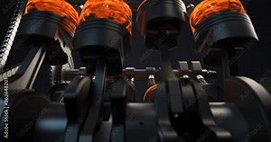 Powerful V8 Engine. Pistons And Crankshaft In Motion. Camera Zoom. Ignition And Explosions. Technology And Industry Related 3D Animation.