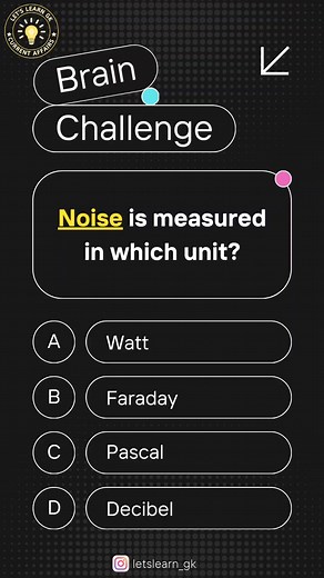 2.9K views · 15 reactions | Noise is measured in which unit? Current Affairs PDF available on Telegram Channel. | letslearngk | Facebook