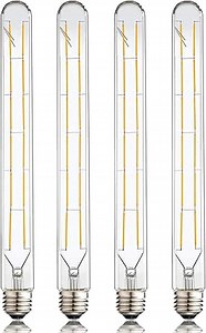 Leools LED Tube Bulbs,T10 Tubular Edison Style LED Filament Bulb, 12W Dimmable Antique LED Bulb,E26 Base,Clear Glass,Warm White,2700K,1000LM(75-100W Equivalent),11.8inch,Pack of 4