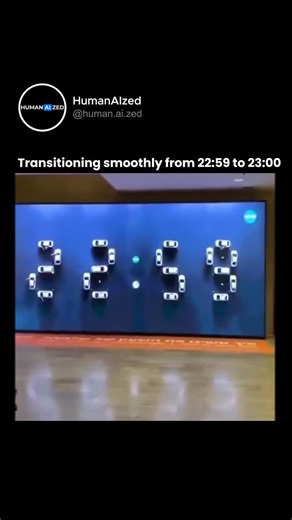 HumanAIzed | AI & Tech on Instagram: "This airport clock uses dozens of moving cars to form glowing digital numbers The kinetic art installation at Ben Gurion Airport from 2011 to 2023 featured remote controlled vehicles moving on tracks behind a translucent screen. The cars positioned themselves precisely to form illuminated digits displaying the current time, then smoothly transitioned to new formations as minutes changed. Each vehicle followed programmed paths that coordinated with all others