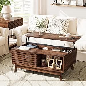 Amazon.com: HAIOOU Lift Top Coffee Table, Mid Century Modern Coffee Table with Storage for Living Room, Walnut Coffee Tables with Sliding Fence Door, 35.4'' Rectangular Fluted Center Table (Brown) | Mid Century Modern, with Storage, for Living Room, Coffee Tables, Fluted Center Table : Home & Kitchen