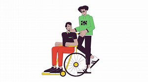 Hispanic guy caring about ill friend line 2D characters animation. Inclusion flat color cartoon 4K , alpha channel. Diverse caregiver and patient animated people on white background