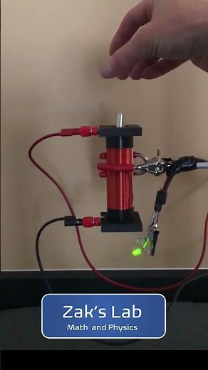 Dropping a magnet through a coil to light two LEDs.