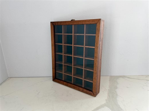 Vintage Wooden Shadow Box Wall Hanging 24 Compartments - Wood Display Curio Cabinet Glass Lid & Closure Original Sticker Made in Taiwan SMC - Etsy