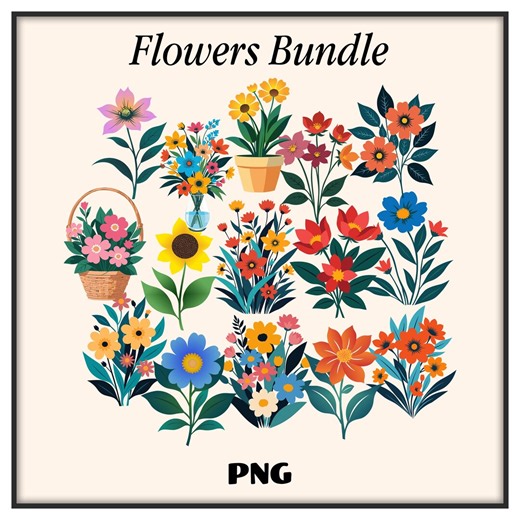 15 Flowers Clipart PNG Bundle, Floral Vector Design Set, Garden Boho Blossoms, Gift PNG, Instant Digital Download Florist Art, Sticker Decor - Etsy