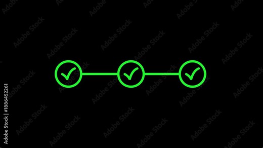 Check mark symbol arrow icon animation isolated background .animated 3 step infographic process with green check mark. animation video on alpha channel