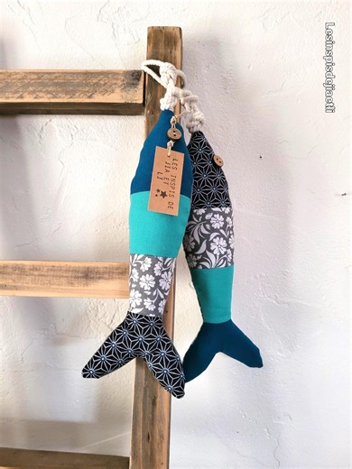 2 Small Hanging Fish Made of Patchwork Fabric, in Shades of Blue and Grey, Marine Decoration to Hang, Ocean-inspired Gift. - Etsy