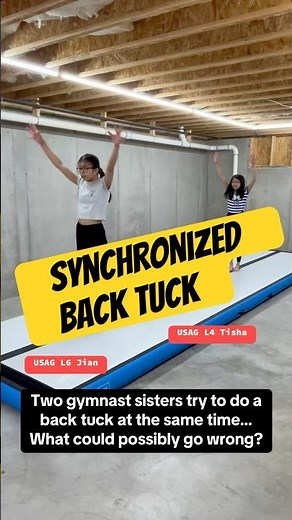 These two gymnast sisters attempt a synchronized back tuck #Gymnastics #BackTuckChallenge #gymnast