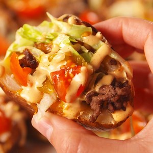 Potato skins Big Mac = 😱 Full recipe: http://dlsh.it/ZNAOuZs | Delish